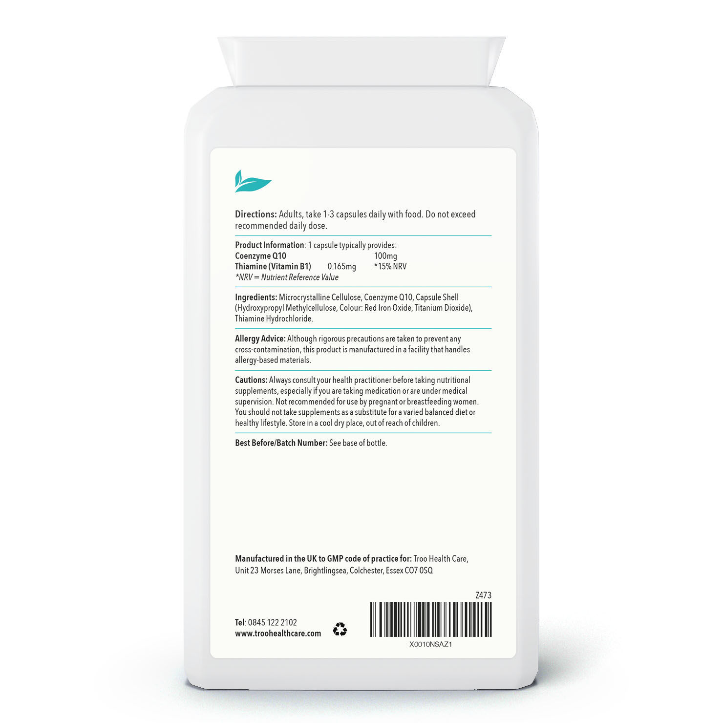 Co Enzyme Q10 100mg Capsules CoQ10 Trans Form Supplement - Troo Healthcare