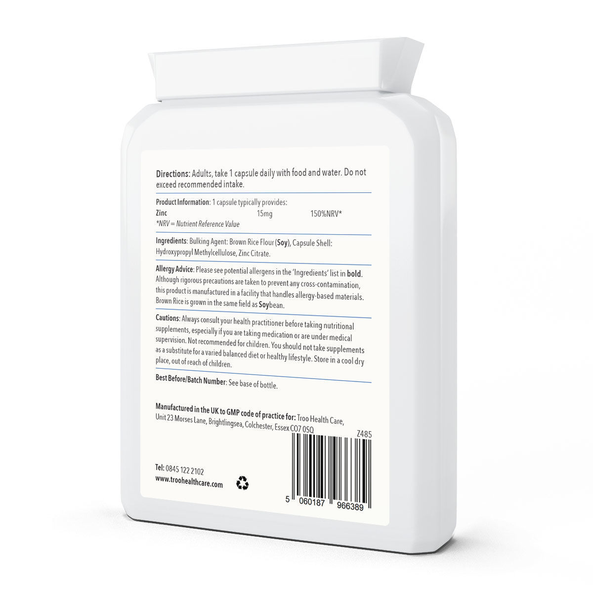 Zinc 15mg 120 Capsules - Troo Health UK. Healthcare Supplements Made in ...