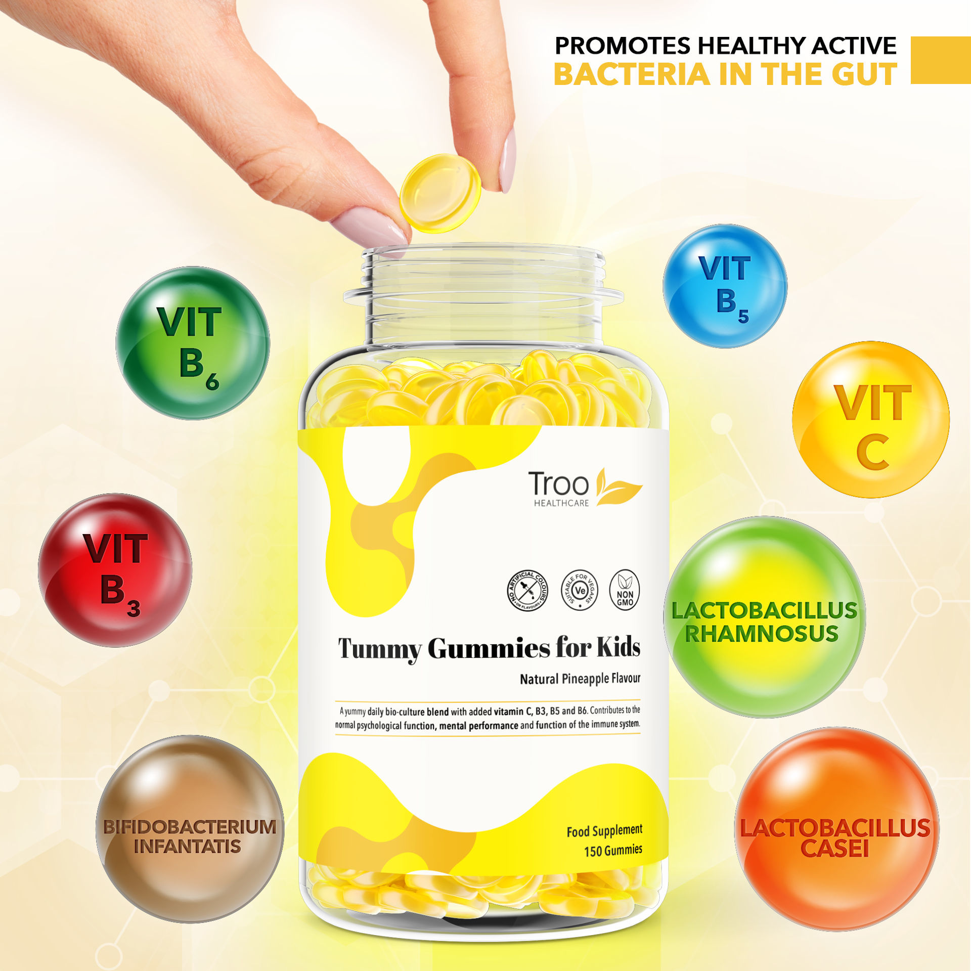 Probiotics for Kids & Adults - 150 Pineapple Flavour Gummies - Troo ...