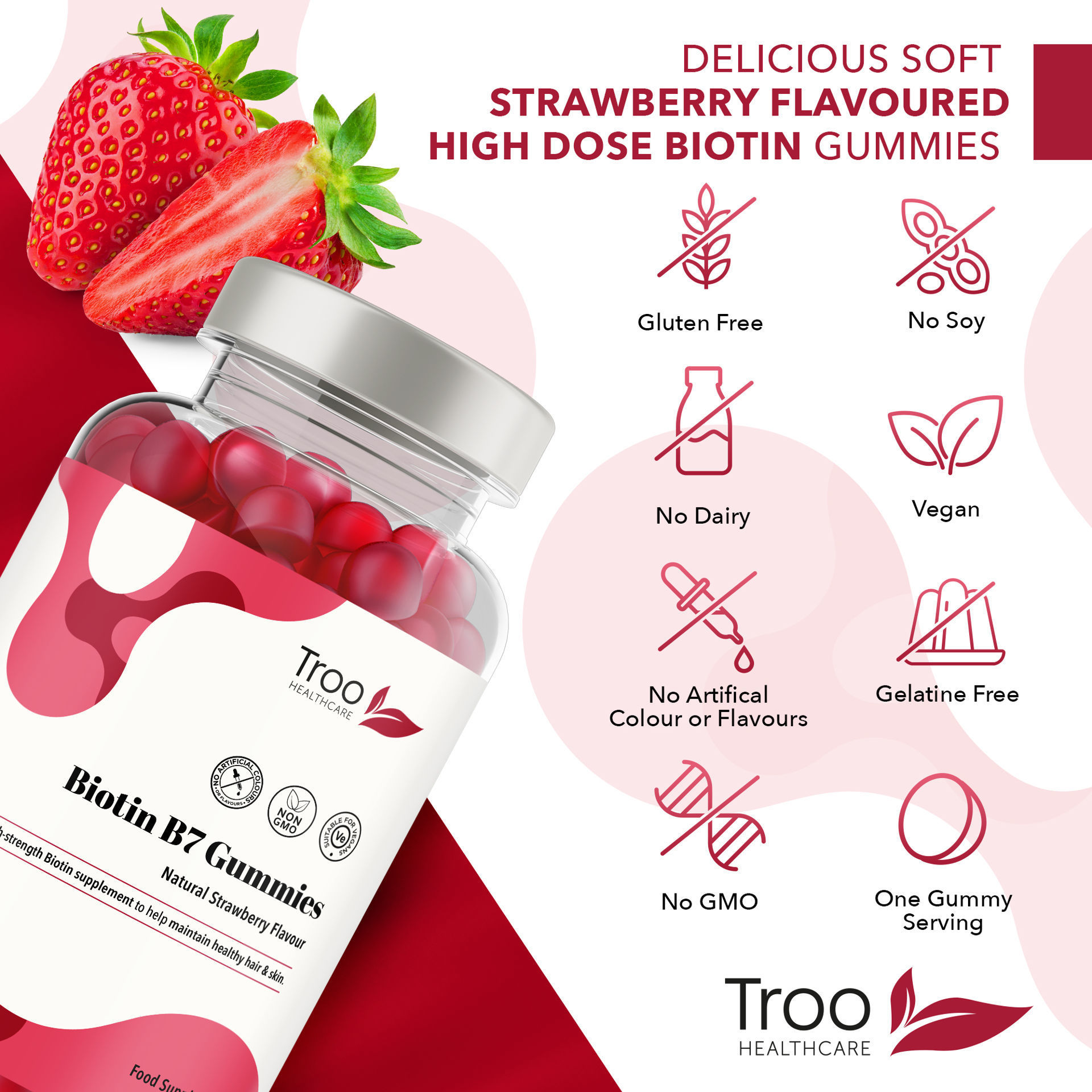 Biotin Hair Growth Gummies 5000mcg - Strawberry Flavour Gummy ...