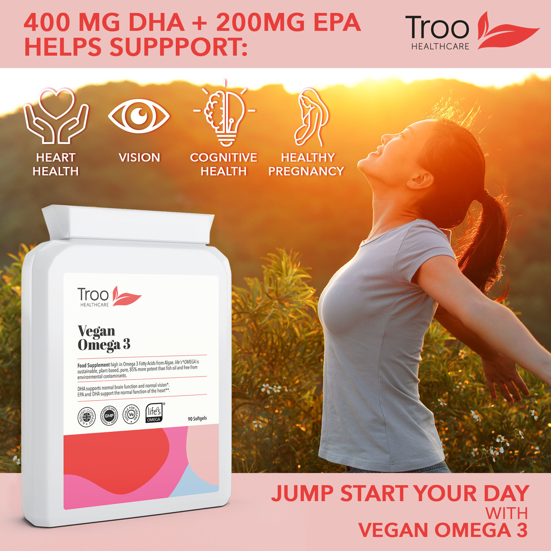 Vegan Omega 3 Algal Oil Softgel Capsules - High in EPA & DHA - Troo ...