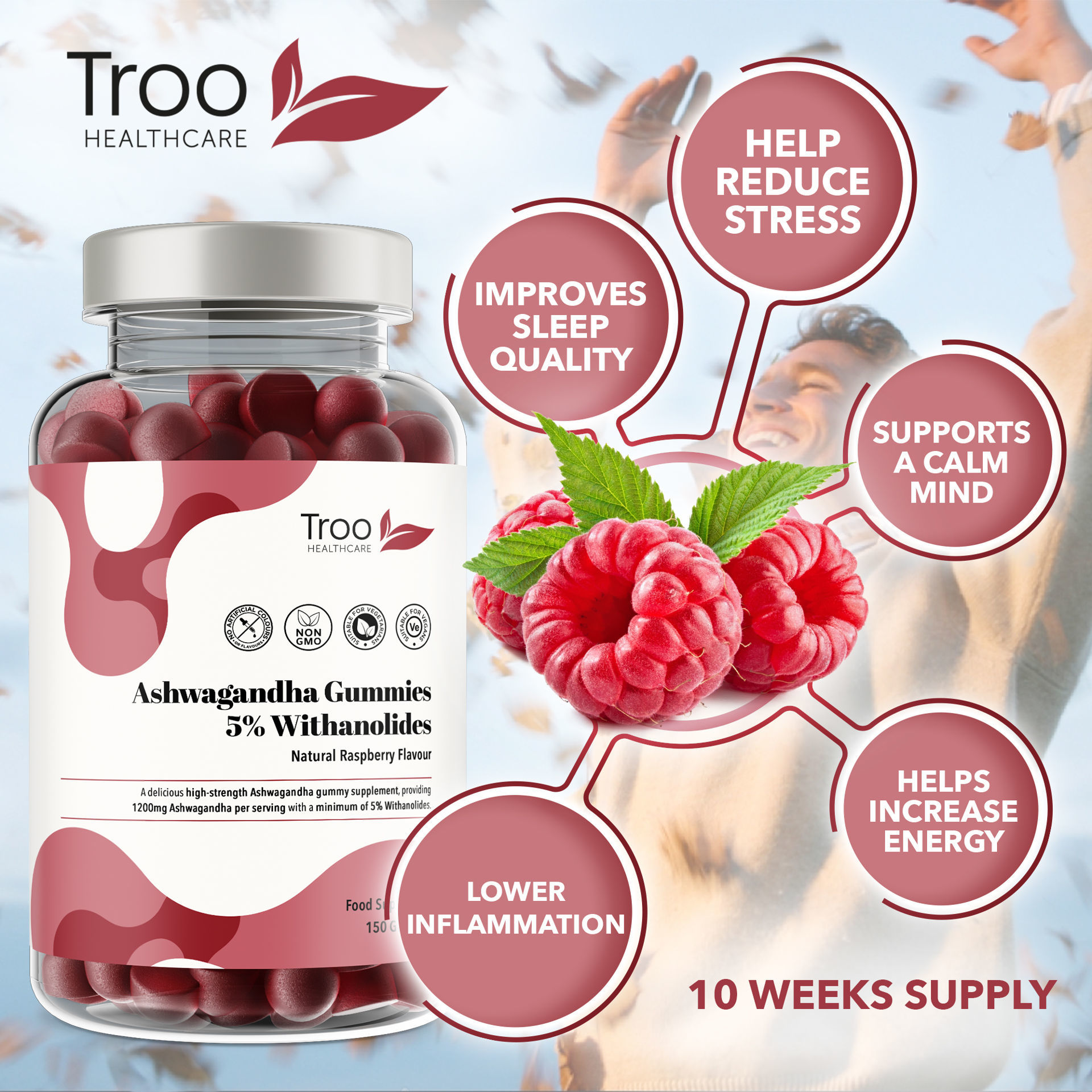 Ashwagandha Gummies - Raspberry Flavour Gummy Supplement - Troo Health ...