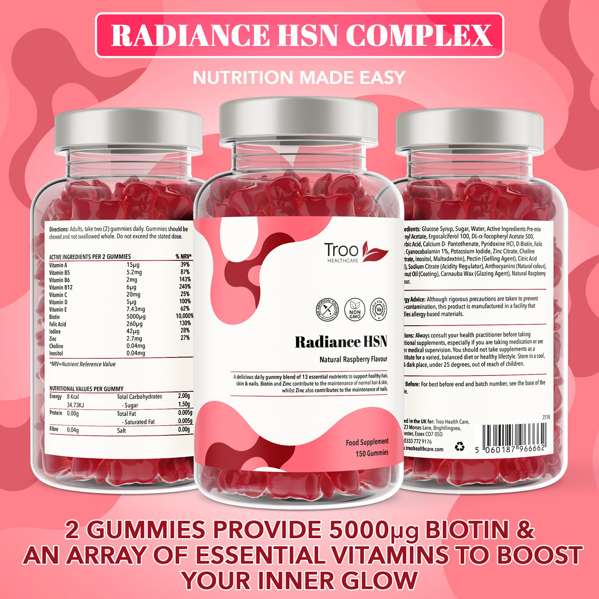 Radiance HSN Hair Skin Nails Biotin Complex 150 Raspberry Flavour ...