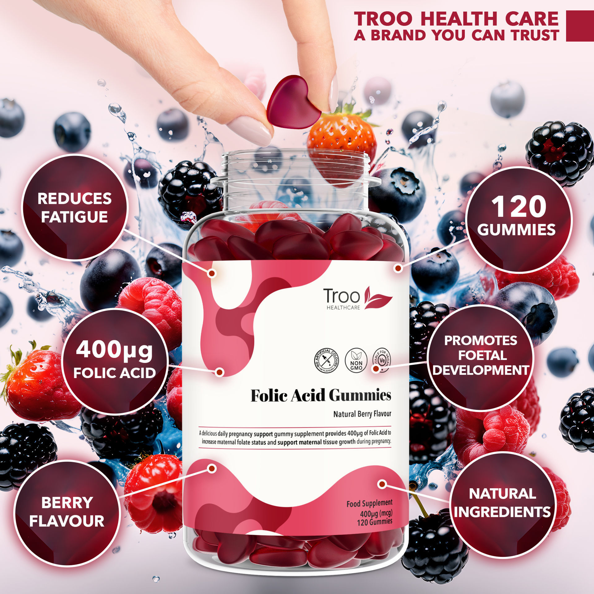Folic Acid Gummies - Natural Berry Flavour - Troo Health Care ...
