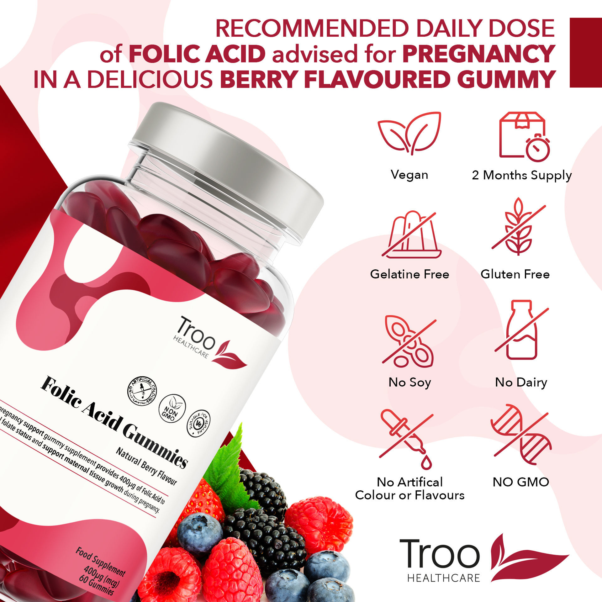 Folic Acid Gummies - Natural Berry Flavour - Troo Health Care ...