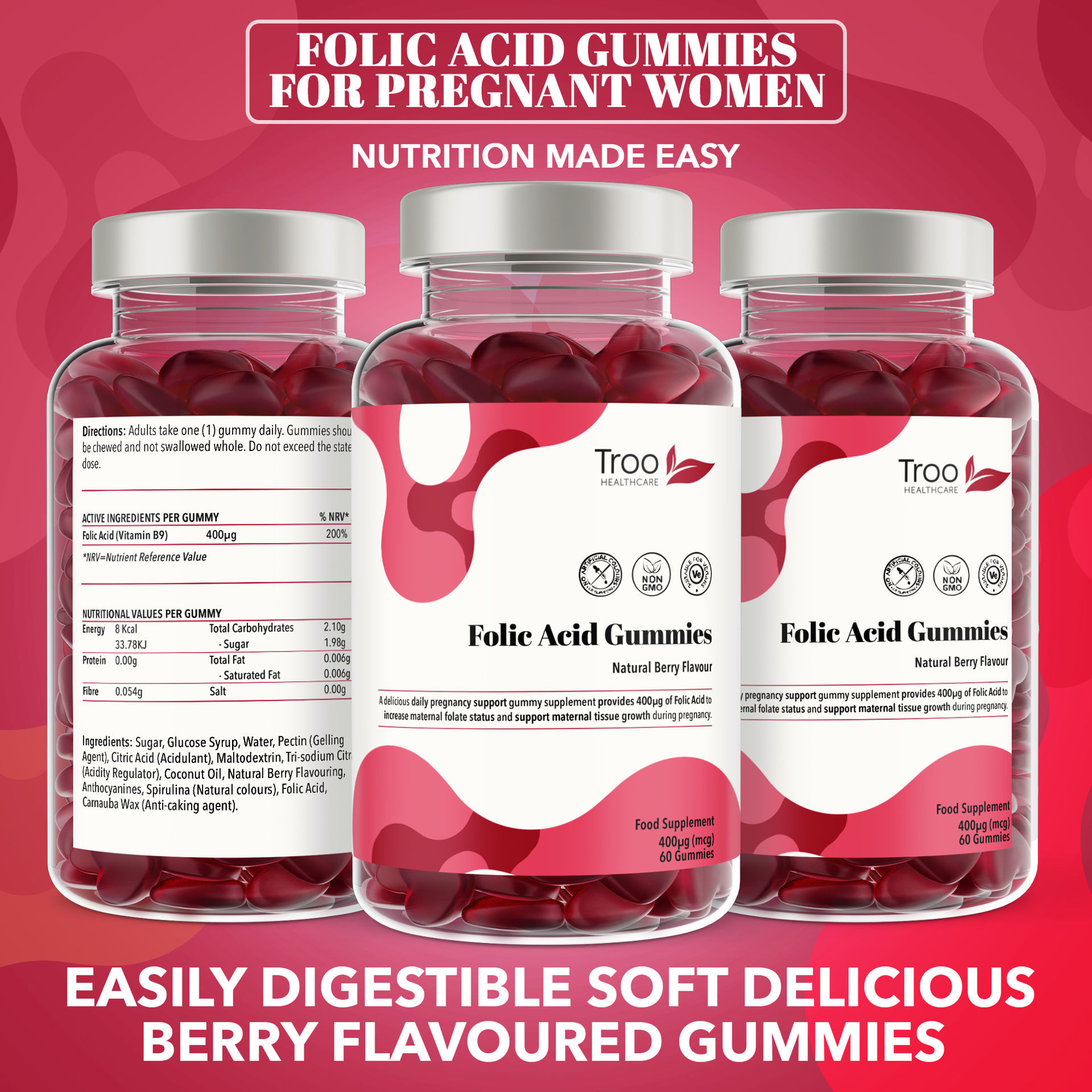 Folic Acid Gummies - Natural Berry Flavour - Troo Health Care ...