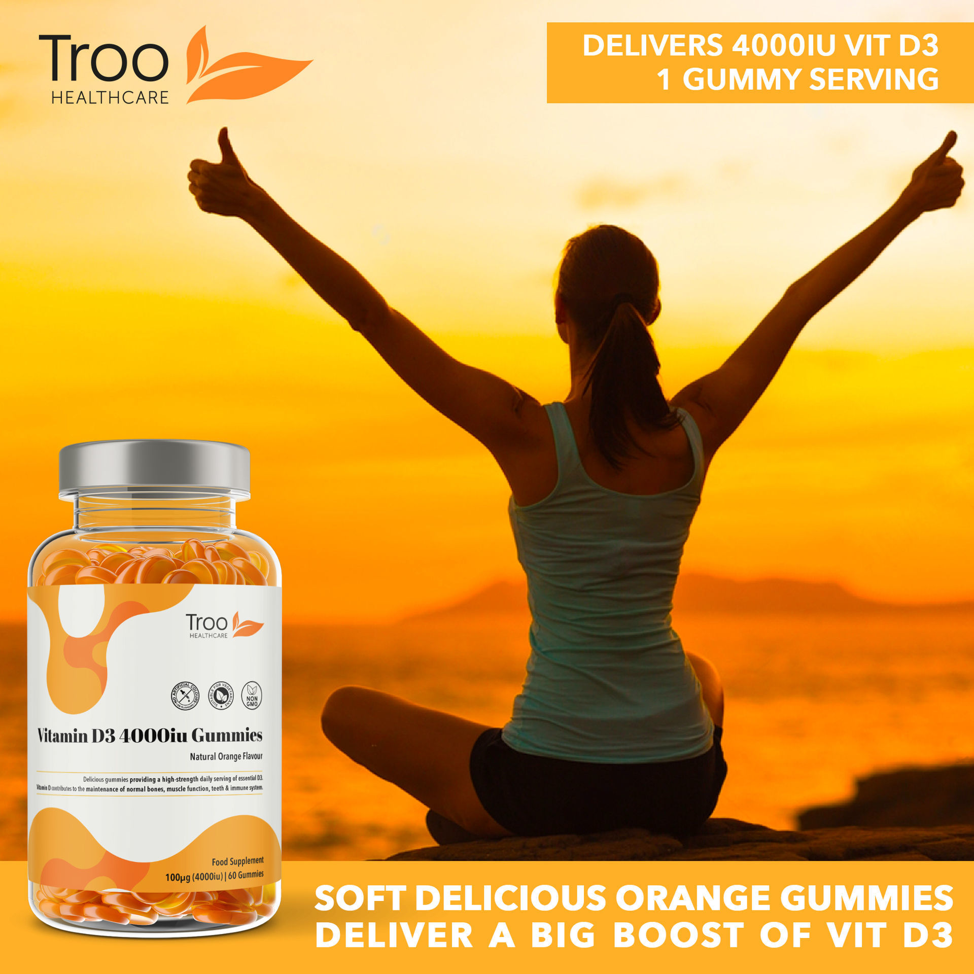 Vitamin D3 4000iu - 60 High Strength Orange Flavour Gummies - Troo ...