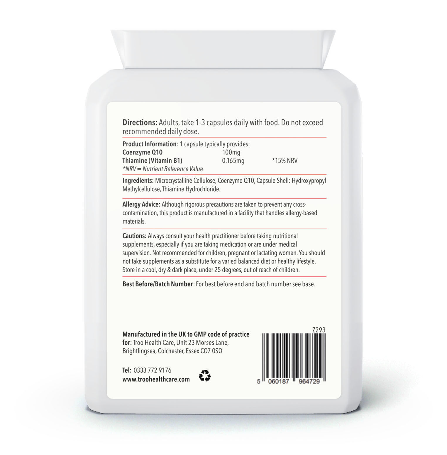 Co Enzyme Q10 100mg Capsules CoQ10 Trans Form Supplement. Healthcare ...