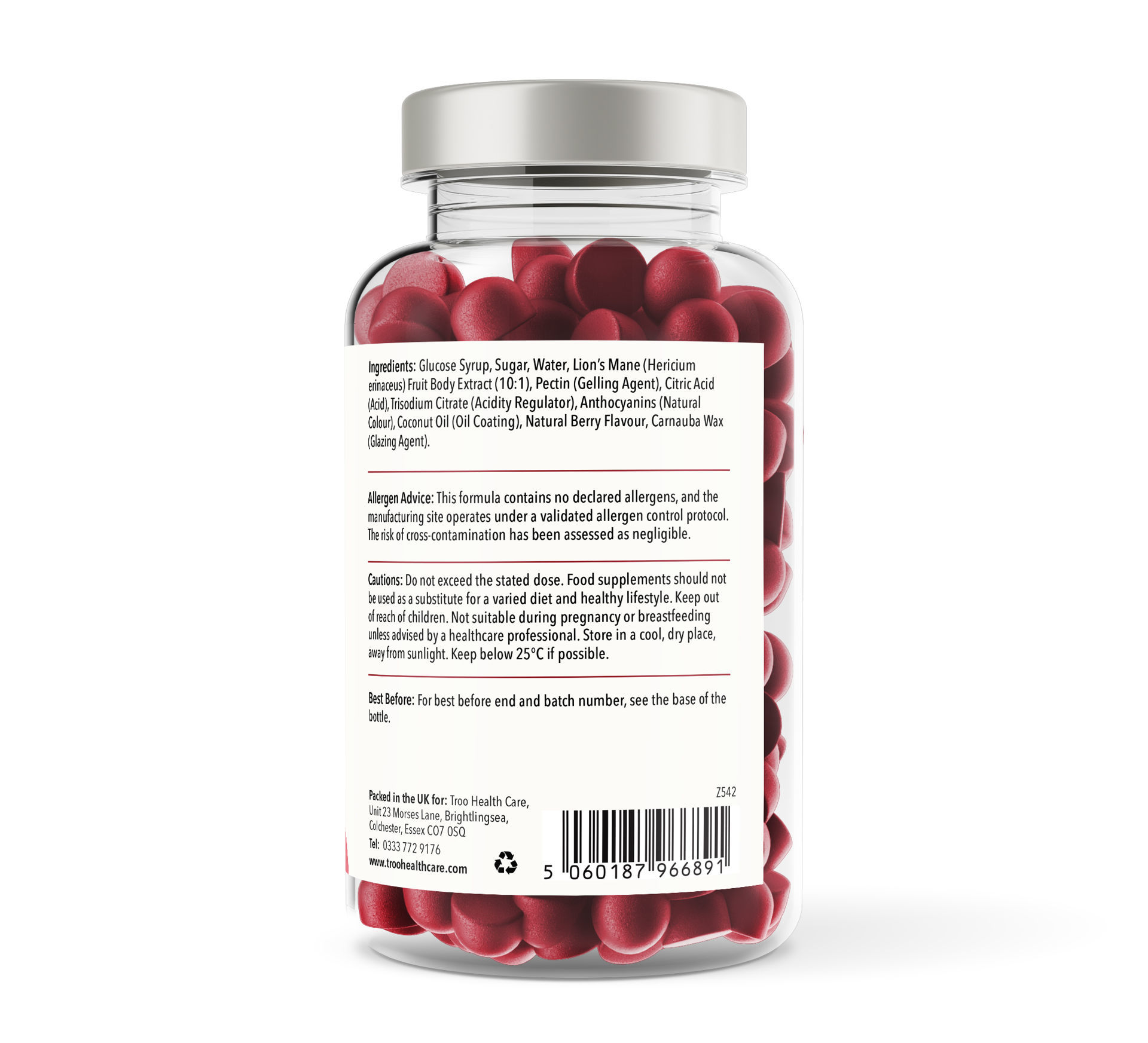 Lions Mane Gummies - Natural Berry Flavour Chewable Mushroom Supplement ...