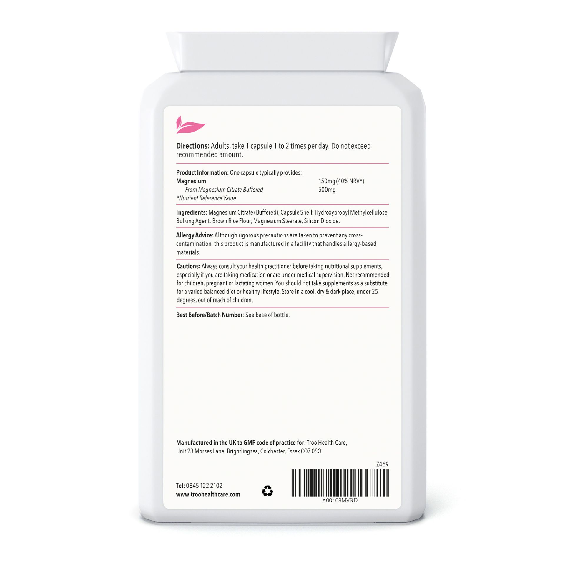 Magnesium Citrate Capsules 500mg with 150mg Elemental - Troo Health ...